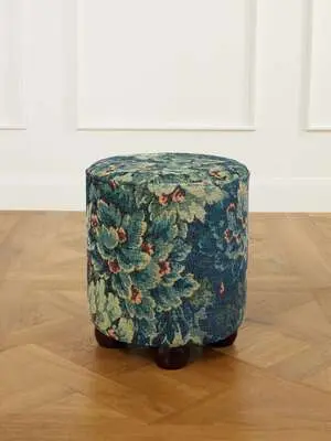 SIX THE RESIDENCE Nobilis Cluny Velvet-jacquard And Wood Pouf - Blue