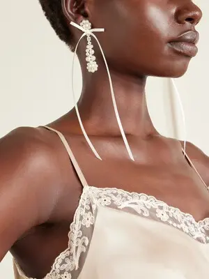 Simone Rocha Bow-detailed Pearl-like Drop Earrings