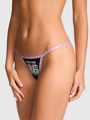 Pink Cotton Ultra Low-rise Thong Panty Black