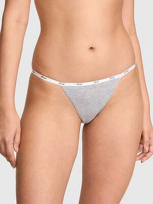Pink Cotton Ultra Low-rise Thong Panty - Grey
