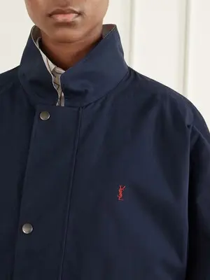 Saint Laurent Cassandre Logo-embroidered Reversible Cotton-canvas Jacket - Blue