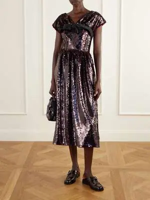Simone Rocha Gathered Bow-detailed Sequined Midi Dress