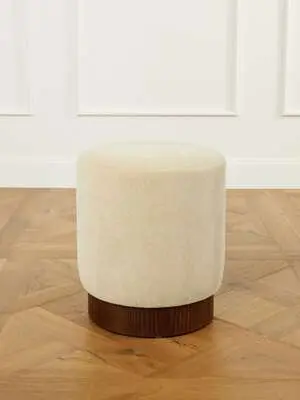 SIX THE RESIDENCE Mohair-velvet Wood Pouf - Cream