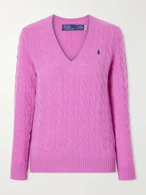Polo Ralph Lauren Polo Ralph Lauren Cable Knit V-Neck Sweater Pink