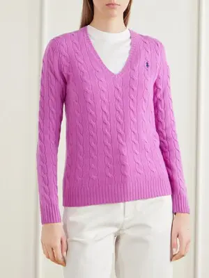 Polo Ralph Lauren Cable Knit V-neck Sweater - Pink