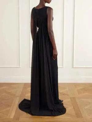Elie Saab Ruched Chiffon-trimmed Silk-blend Cady Jumpsuit