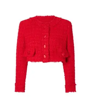 Dolce & Gabbana Cropped Frayed Cotton-blend Tweed Jacket - Red