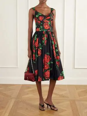 Dolce & Gabbana Floral-print Cotton-poplin Bustier Midi Dress