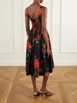 Dolce & Gabbana Floral-print Cotton-poplin Bustier Midi Dress