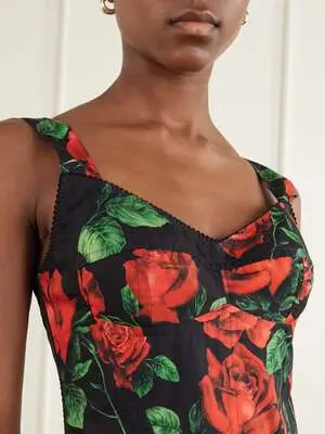Dolce & Gabbana Floral-print Cotton-poplin Bustier Midi Dress