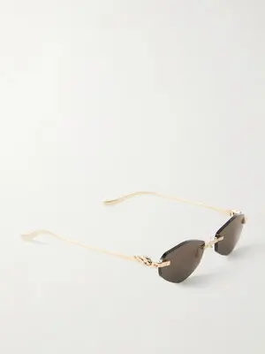 Cartier Panthère De Round-frame Gold-tone Sunglasses - Gray