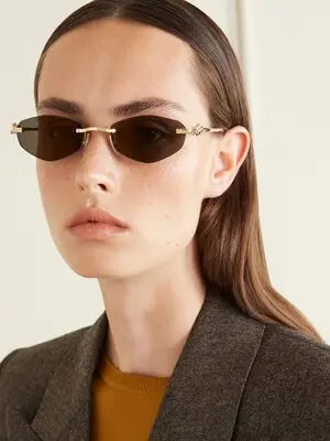 Cartier Panthère De Round-frame Gold-tone Sunglasses - Gray