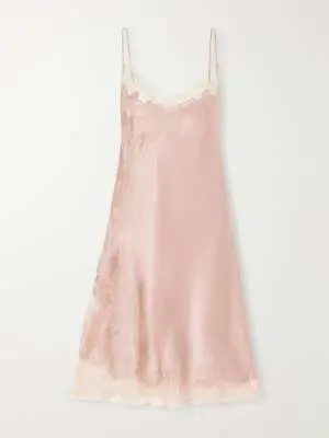 Carine Gilson Lace-trimmed Silk-satin Midi Dress - Beige