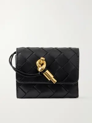 Bottega Veneta Andiamo Intrecciato Leather Tri-fold Wallet - Black