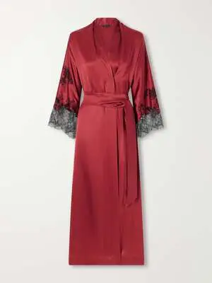 Carine Gilson Belted Lace-embroidered Silk-satin Robe