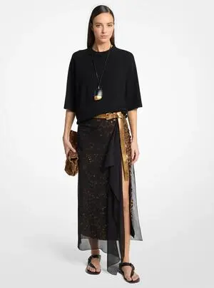 Michael Kors Hand-embellished Sequin Silk Georgette Veiled Skirt In Size By - Black