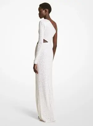 Michael Kors Crystal Embroidered Asymmetrical Gown