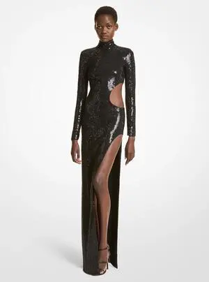 Michael Kors Hand-embroidered Crystal Stretch Cady Cutout Gown In Size By - Black