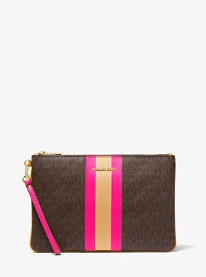 Michael Kors Large Logo Stripe Zip Pouch