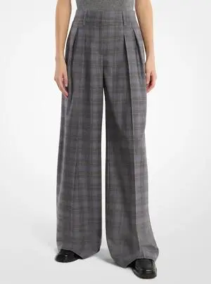 Michael Kors Glen Plaid Wool Pleated Wide-leg Trousers