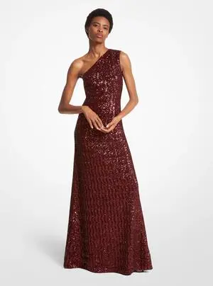 Michael Kors Sequined Stretch Tulle One-shoulder Gown In Size By