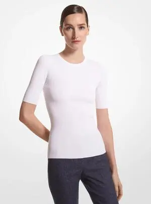 Michael Kors Ribbed Stretch Viscose T-shirt In Size By - White