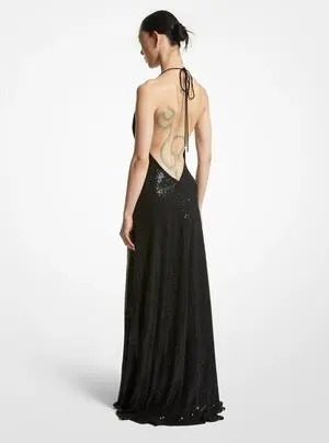 Michael Kors Hand-embroidered Sequin Viscose Cowl Gown In Size By