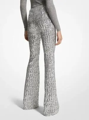 Michael Kors Sequined Stretch Tulle Flared Pants In Size By