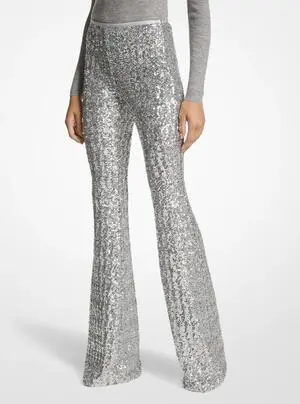 Michael Kors Sequined Stretch Tulle Flared Pants In Size By