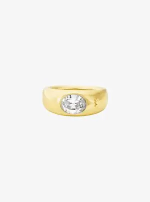 Michael Kors Precious Metal-plated Cubic Zirconia Signet Ring In Size By - Gold