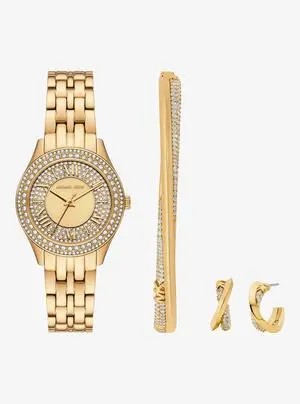 Michael Kors Mini Harlowe Pavé -tone Watch And Jewelry Set In By - Gold