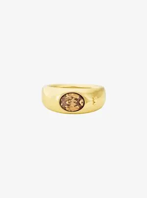 Michael Kors Precious Metal-plated Cubic Zirconia Signet Ring In Size By - Gold