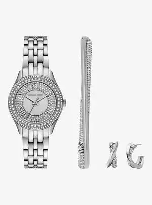 Michael Kors Mini Harlowe Pavé Gold-tone Watch And Jewelry Set In By - Silver