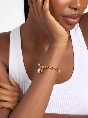 Michael Kors Pavé Puffy Heart Pendant Bracelet In By - Gold