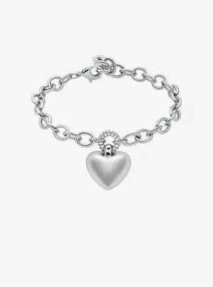 Michael Kors Pavé Puffy Heart Pendant Bracelet In By - Silver