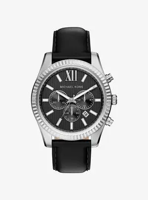 Michael Kors Oversized Lexington Silver-tone And Leather Watch In By - Black