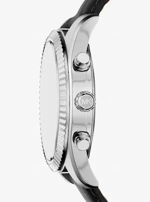 Michael Kors Oversized Lexington Silver-tone And Leather Watch In By