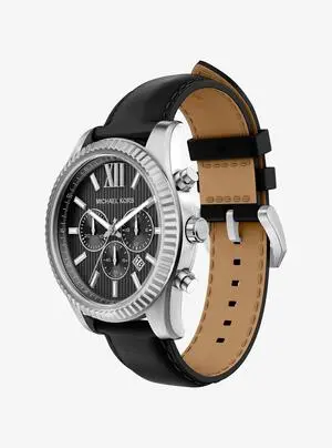 Michael Kors Oversized Lexington Silver-tone And Leather Watch In By