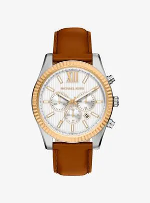 Michael Kors Oversized Lexington Two-tone And Leather Watch In By - Brown