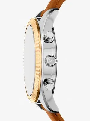 Michael Kors Oversized Lexington Two-tone And Leather Watch In By