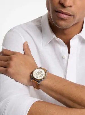 Michael Kors Oversized Lexington Two-tone And Leather Watch In By