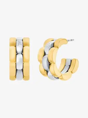 Michael Kors Two-tone 3-link Huggie Earrings In By - Silver