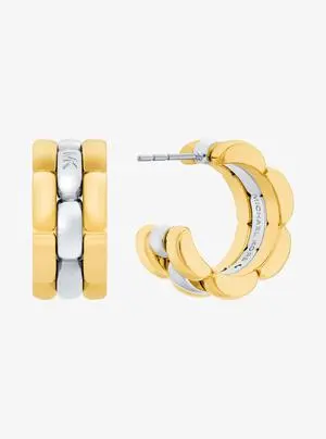 Michael Kors Two-tone 3-link Huggie Earrings In By