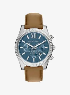 Michael Kors Oversized Lexington Silver-tone And Leather Watch In By - Natural