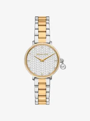Michael Kors Mini Pyper Pavé Two-tone Watch In By - Silver