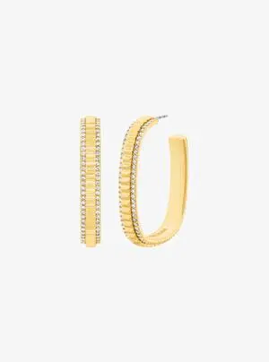 Michael Kors Large Pavé -tone Brass Hoop Earrings In By - Gold