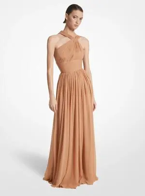 Michael Kors Hand-gathered Silk Chiffon One-shoulder Gown In Size By