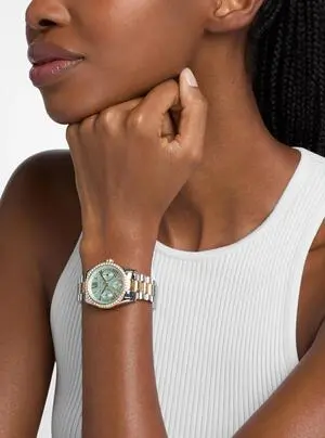 Michael Kors Lexington Pavé Two-tone Watch In By