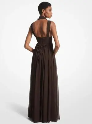 Michael Kors Hand-gathered Silk Chiffon Split-strap Gown In Size By