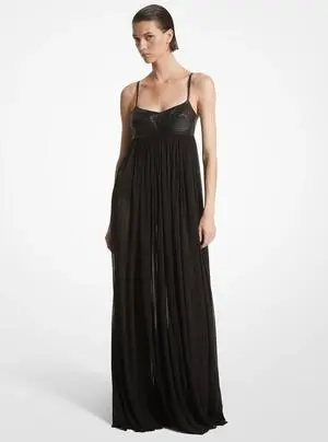 Michael Kors Plongé Leather And Chiffon Jersey Empire Gown In Size By